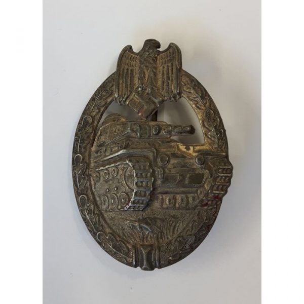 GERMAN WW2 TANK BATTLE BADGE SILVER HOLLOW BACK - WARSTUFF.COM