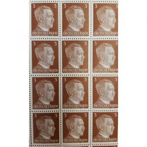 FULL AND COMPLETE GERMAN WWII HITLER HEAD STAMP SHEET OF 100 STAMPS 3 ...