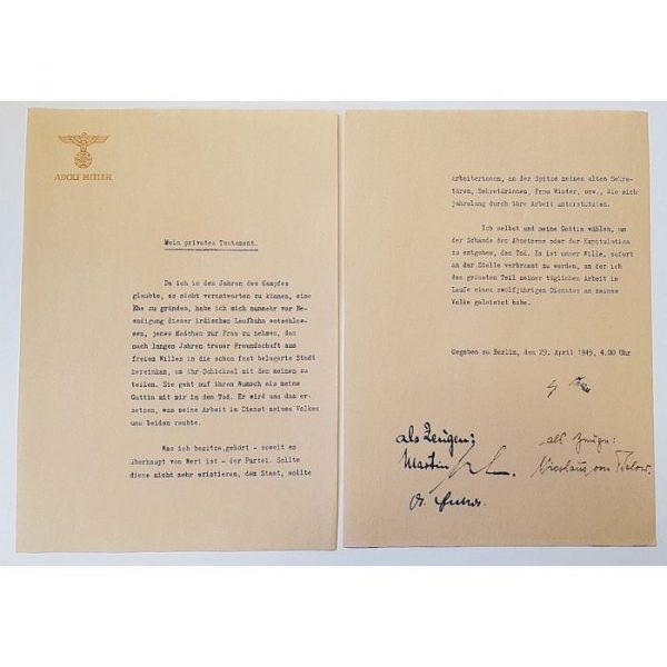LAST WILL AND TESTAMENTS OF ADOLF HITLER WITH PHOTO - WARSTUFF.COM