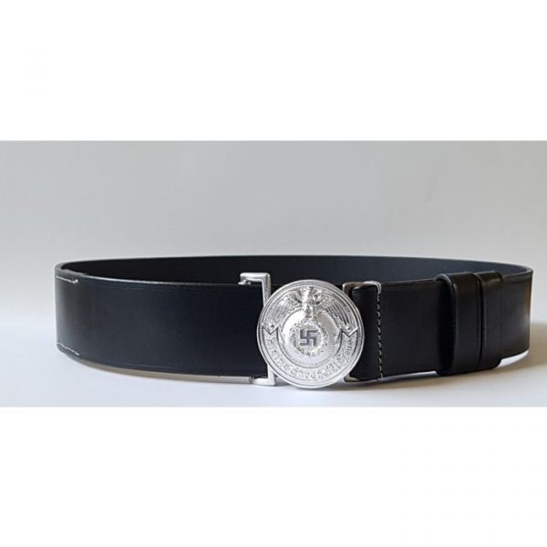 GERMAN SS OFFICERS BLACK LEATHER BELT AND BUCKLE SET - WARSTUFF.COM