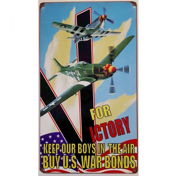 AMERICAN V FOR VICTORY METAL SIGN - WARSTUFF.COM