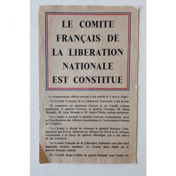OFFICIAL COMMUNIQUE FROM GENERAL DE GAULLE ON JUNE 3rd REGARDING THE ...