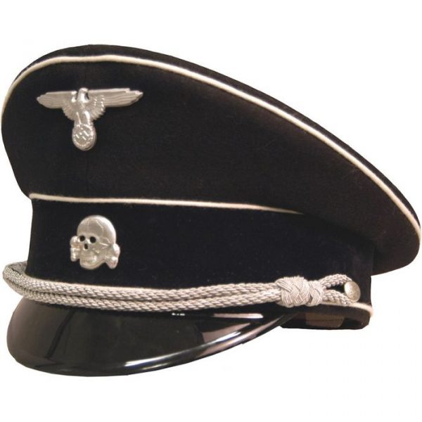 GERMAN ALLGEMEINE SS OFFICERS BLACK VISOR CAP WITH WHITE PIPPING ...