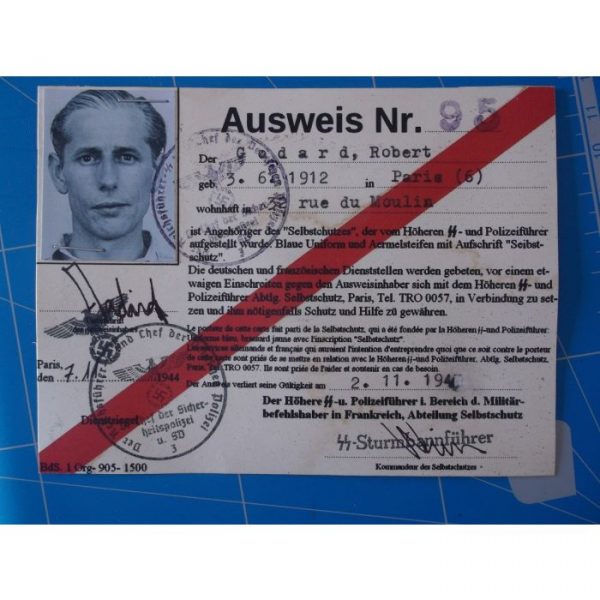 AUSWEIS SPY ROBERT GODARD WORKING FOR SD & GESTAPO IN PARIS - WARSTUFF.COM