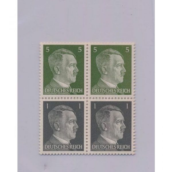 GERMAN WWII HITLER HEAD STAMP OF 4 STAMPS - 2 STAMPS OF 1 RPF VALUE AND ...