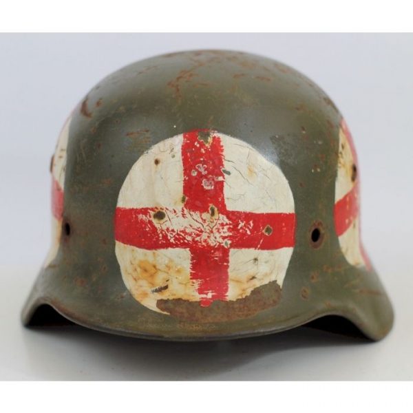 GERMAN WW2 M35 COMBAT MEDIC HELMET WITH 3 RED CROSS's - WARSTUFF.COM