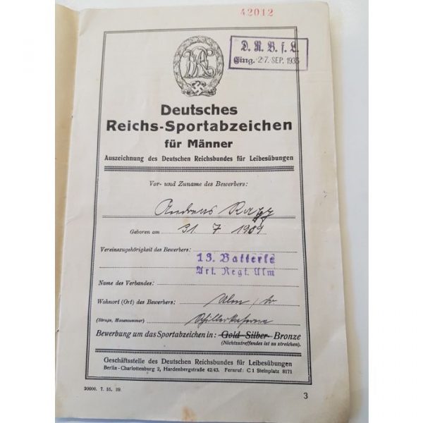 GERMAN DRL SPORTS BRONZE BADGE WITH QUALIFICATION BOOKLET - WARSTUFF.COM