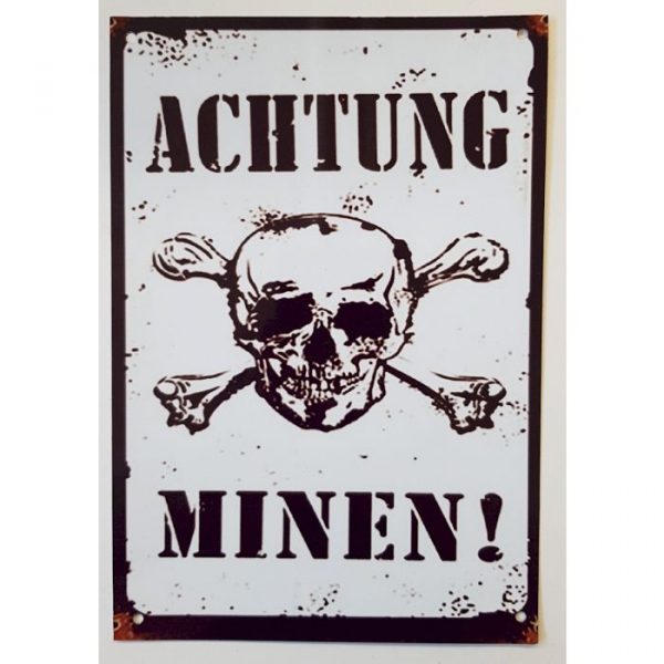 GERMAN WW2 ACHTUNG MINEN METAL SIGN - WARSTUFF.COM